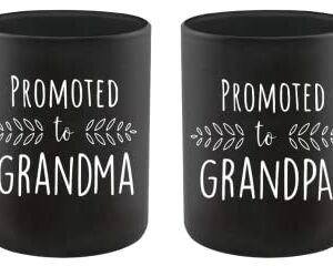 Pregnancy Announcement For Grandparents Black Coffee Mugs - Grandma To Be & Grandpa to Be 11 oz Mugs - Pregnancy Reveal Idea For Baby Announcement - Mug Set - Promoted to Grandma & Grandpa