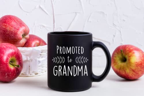 Pregnancy Announcement For Grandparents Black Coffee Mugs - Grandma To Be & Grandpa to Be 11 oz Mugs - Pregnancy Reveal Idea For Baby Announcement - Mug Set - Promoted to Grandma & Grandpa