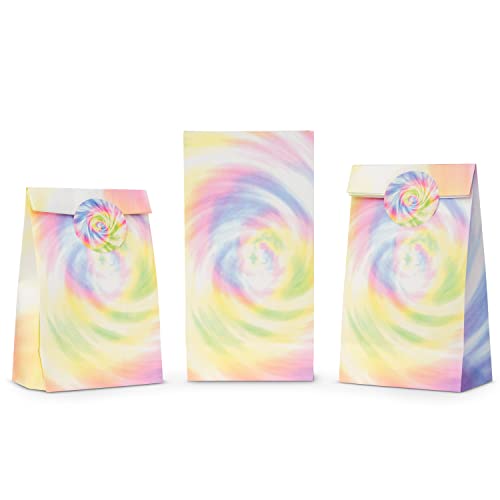 ROYAL BLUEBONNET Tie Dye Gift Bags -Set of 24- Muted Tie Dye Goodie Bags and Stickers – Birthday Treat Bags, Party Favor Bags for Kids, Tie Dye Party Supplies, Tie Dye Birthday Party Decorations