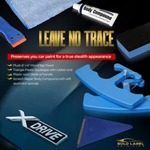 Gold Label Detailing Emblem Removal Tool Kit - Car Surface Logo Emblem Remover Kit with Scratch Repair Body Compound and Soft Applicator Sponge for Car Wrapping Film Installation (Premium Kit)