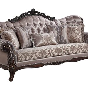 Acme Benbek Sofa with 5 Pillows in Taupe and Antique Oak