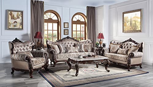 Acme Benbek Sofa with 5 Pillows in Taupe and Antique Oak