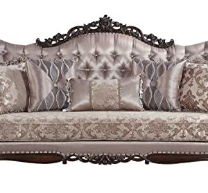 Acme Benbek Sofa with 5 Pillows in Taupe and Antique Oak