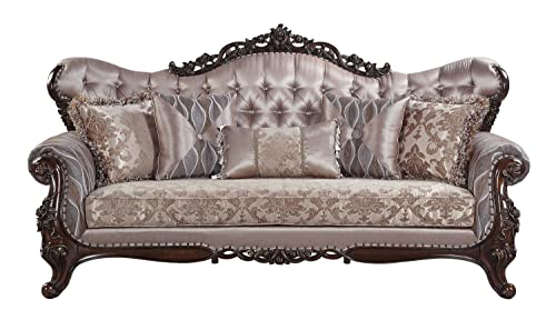 Acme Benbek Sofa with 5 Pillows in Taupe and Antique Oak