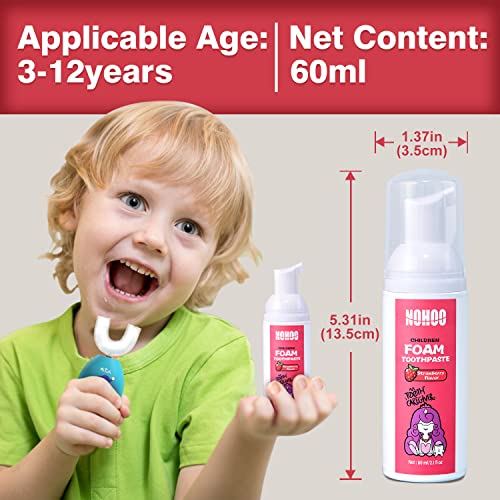 NOHOO Kids Foam Toothpaste with Fruit Flavor, Fluoride Free Natural Formul, Foam Toothpaste for Electric Toothbrush (Strawberry+Orange+Peach+Cantaloupe)