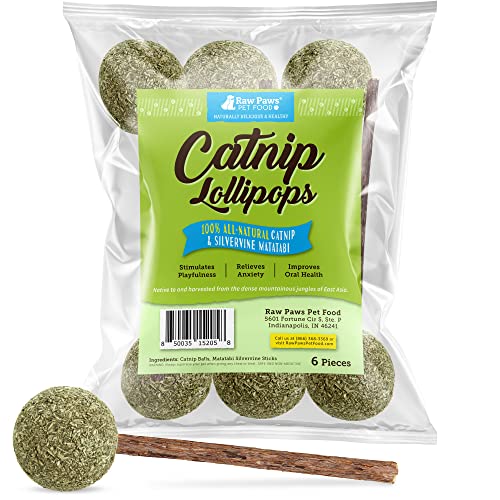 Raw Paws Catnip Lollipops, 6 ct - Cat Toys for Indoor Cats, Interactive Cat Toy, Catnip Toys, Silvervine Cat Toy, Silvervine for Cats, Cat Kicker Toy, Catnip Ball, Cat Ball Toy, Catnip Lolli-pops