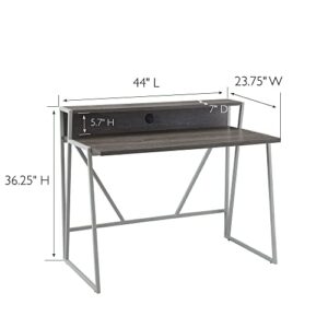 Leick Home Fletcher Ready-to-Assemble Contemporary Single-Shelf Writing Desk for Home Office, 44" L x 23.75" W/D, Gray