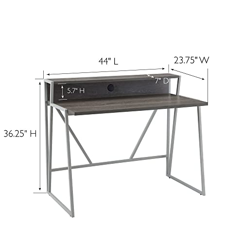 Leick Home Fletcher Ready-to-Assemble Contemporary Single-Shelf Writing Desk for Home Office, 44" L x 23.75" W/D, Gray