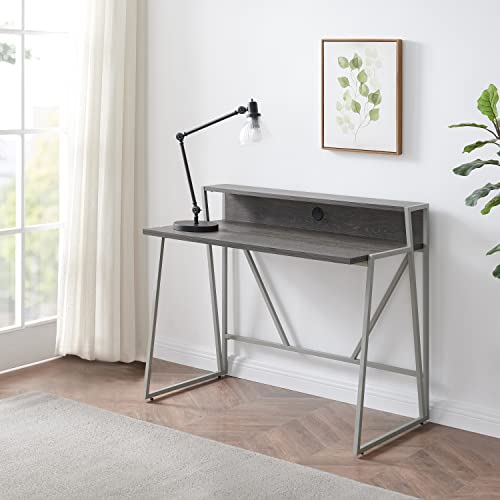 Leick Home Fletcher Ready-to-Assemble Contemporary Single-Shelf Writing Desk for Home Office, 44" L x 23.75" W/D, Gray