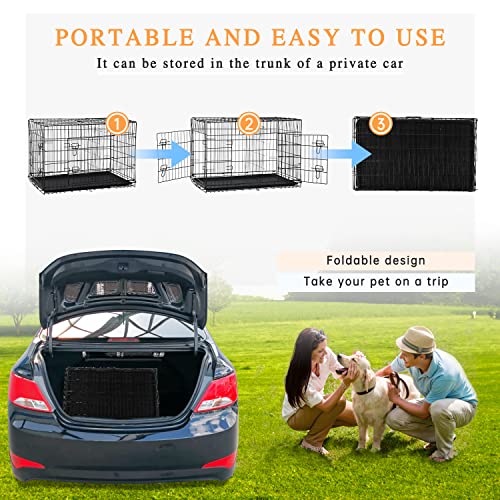 Pet Dog Crate, 48 Inches Large Dog Cage Double Door Folding Crate Metal Wire Dog Kennel with Divider Panel Leak-Proof Plastic Pan, Indoor Outdoor Basic Pet Crates for Medium Large Breed Dog XL XXL