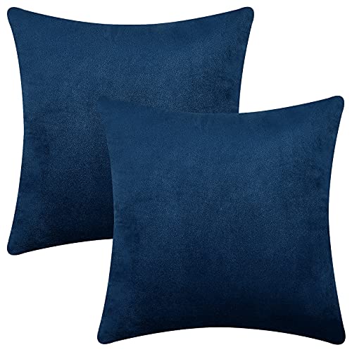 Dekoresyon 2 Pack Throw Pillow Covers 18 x 18 Inch, Velvet Decorative Pillow Covers, Soft Solid Square Throw Pillow Cases, Plush Cushion Case for Sofa Couch Bed, Navy Blue