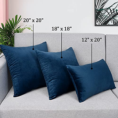 Dekoresyon 2 Pack Throw Pillow Covers 18 x 18 Inch, Velvet Decorative Pillow Covers, Soft Solid Square Throw Pillow Cases, Plush Cushion Case for Sofa Couch Bed, Navy Blue