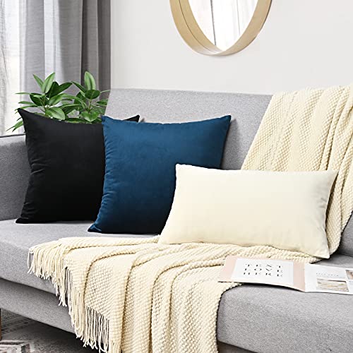 Dekoresyon 2 Pack Throw Pillow Covers 18 x 18 Inch, Velvet Decorative Pillow Covers, Soft Solid Square Throw Pillow Cases, Plush Cushion Case for Sofa Couch Bed, Navy Blue