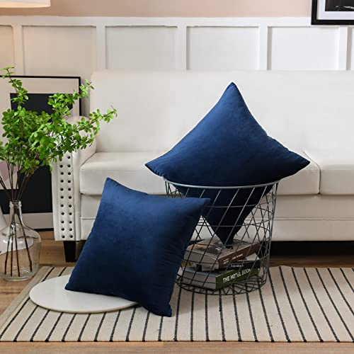 Dekoresyon 2 Pack Throw Pillow Covers 18 x 18 Inch, Velvet Decorative Pillow Covers, Soft Solid Square Throw Pillow Cases, Plush Cushion Case for Sofa Couch Bed, Navy Blue