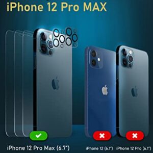 3 Pack Screen Protector Premium Quality Compatible for iPhone 12 Pro Max with 2 Pack Camera Lens Protector Tempered Glass 9H Hardness (Transparent)