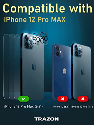 3 Pack Screen Protector Premium Quality Compatible for iPhone 12 Pro Max with 2 Pack Camera Lens Protector Tempered Glass 9H Hardness (Transparent)