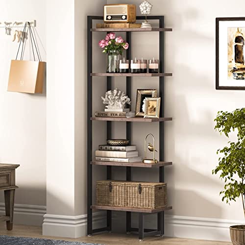 Tribesigns Industrial Corner Shelf, 5 Tier Wood Wall Corner Bookshelf with Anti-Slip Pad, Corner Storage Rack Shelves Display Plant Flower