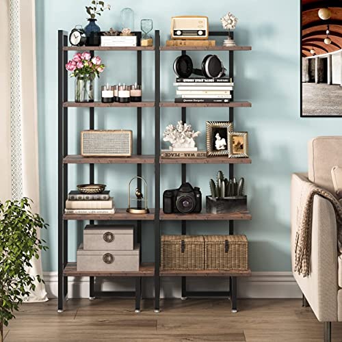 Tribesigns Industrial Corner Shelf, 5 Tier Wood Wall Corner Bookshelf with Anti-Slip Pad, Corner Storage Rack Shelves Display Plant Flower