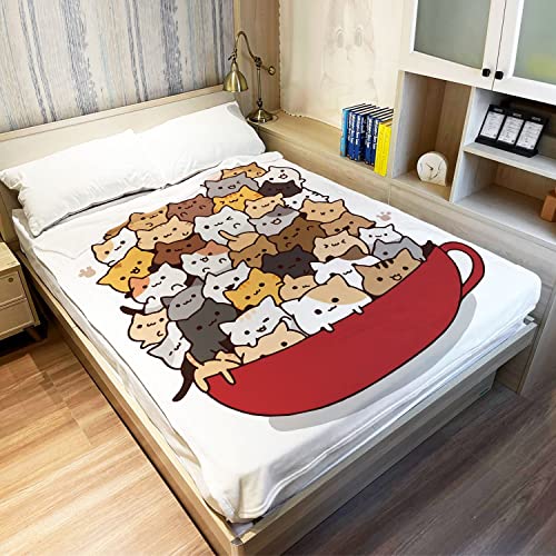 YISUMEI A Cup of Cat Throw Blanket Funny Design Kitty Coffee Fleece Blanket Soft Warm Cozy for Kids Adult Gifts 50"x60"