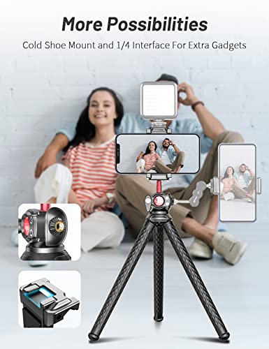 Phone Tripod Stand with Upgraded Phone Clip, Tupwoon Flexible Tripod for iPhone and Android Cell Phone, Portable Phone Stand for Video Recording, Camera, GoPro