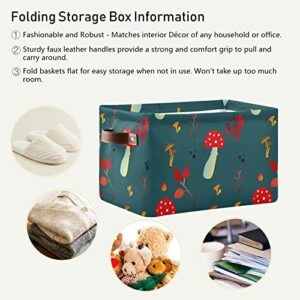 senya Red Leaf Mushroom Storage Basket Storage Bin Storage Cube Box Durable Canvas Basket Organizer with Handles for Shelf Closet Bedroom Home Office