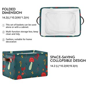 senya Red Leaf Mushroom Storage Basket Storage Bin Storage Cube Box Durable Canvas Basket Organizer with Handles for Shelf Closet Bedroom Home Office