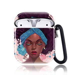 compatible with airpods 2/1 case cover for airpods 2nd/1st generation charging case silicone protective accessories skin with keychain black girl