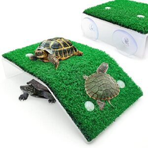 keedolla turtle resting basking platform simulation grass turtle ramp, lawn tortoise climbing ladder turtle resting terrace for reptile frog terrapin - middle