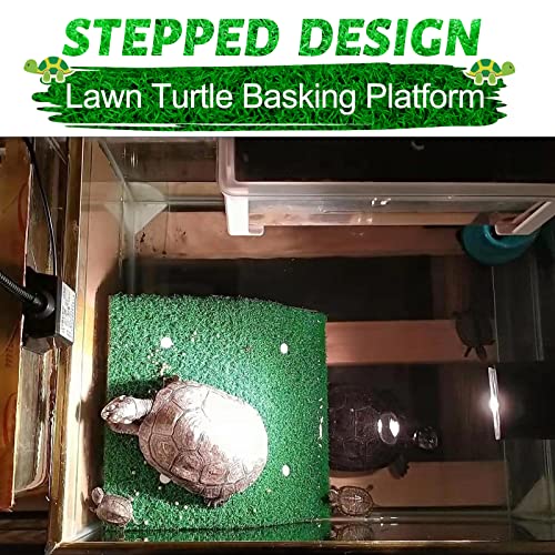 Keedolla Turtle Resting Basking Platform Simulation Grass Turtle Ramp, Lawn Tortoise Climbing Ladder Turtle Resting Terrace for Reptile Frog Terrapin - Middle