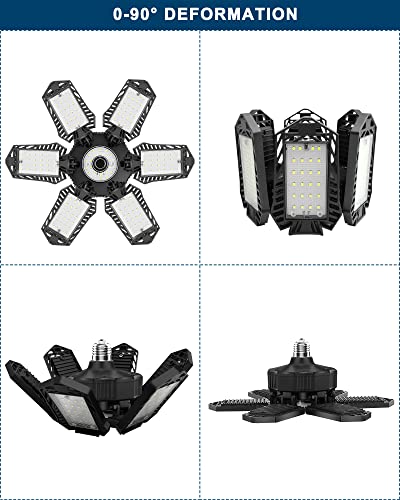 LED Garage Light, NACAMS 100W LED Garage Ceiling Lights with 6 Adjustable Multi-Position Panels, E26/E27 Base LED Shop Light, 6500K Garage Lighting for Workshop, Basement, Shop, Attic, Warehouse, Barn