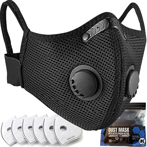 BASE CAMP M Plus Dust Mask, Breathable Reusable Face Mask with 6 Activated Carbon Filters for Woodworking Construction Mowing Grinding (Modern1)