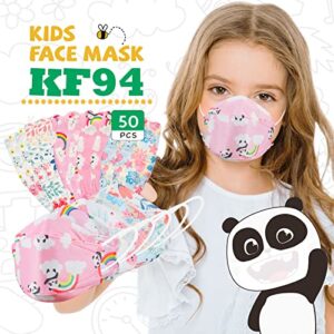 play x store 50 pcs kid girls'multicolored kf94 face masks with nose clip, 4-ply breathable disposable mouth masks with adjustable earloop for girls (5 color with pattern)