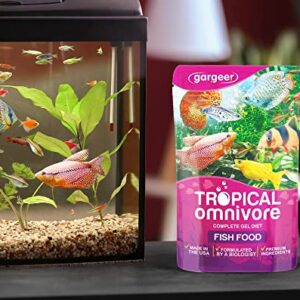 Gargeer 3oz Tropical Omnivore Fish Food for Advanced Breeders. Complete Fresh Water Fish Gel Diet for Juveniles & Adults. Made in The USA Using Premium Ingredients, Ocean Nutrition Gourmet Formula