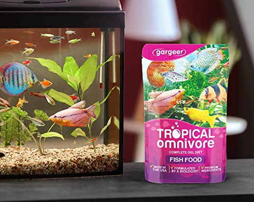 Gargeer 3oz Tropical Omnivore Fish Food for Advanced Breeders. Complete Fresh Water Fish Gel Diet for Juveniles & Adults. Made in The USA Using Premium Ingredients, Ocean Nutrition Gourmet Formula