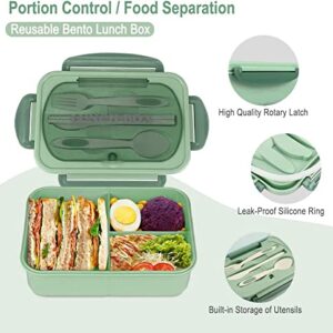 Bento Boxes For Adults-Leak Proof 3 Compartment Lunch Box For Kids & Adults Eat Out & Snacks - BPA Free Dishwasher Safe - Food Safe Materials(Green)