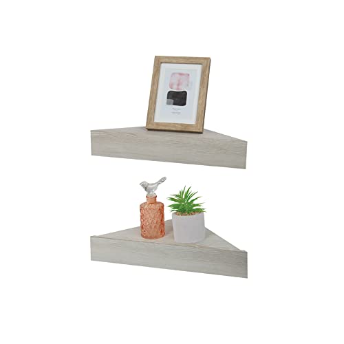 Kiera Grace Set of Two Rustic & Farmhouse Modern Decorative Engineered Wood Chunky Floating Triangle Corner Wall Shelves for Home & Office, 11.8” x 2.8", Weathered Grey (FN01523-5)