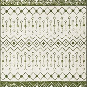 Rugs.com Moroccan Trellis Collection Rug – 6' x 9' Ivory Green Medium Rug Perfect for Bedrooms, Dining Rooms, Living Rooms