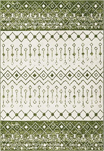 Rugs.com Moroccan Trellis Collection Rug – 6' x 9' Ivory Green Medium Rug Perfect for Bedrooms, Dining Rooms, Living Rooms