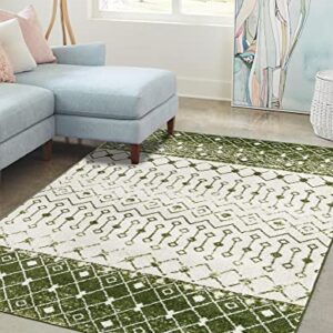 Rugs.com Moroccan Trellis Collection Rug – 6' x 9' Ivory Green Medium Rug Perfect for Bedrooms, Dining Rooms, Living Rooms