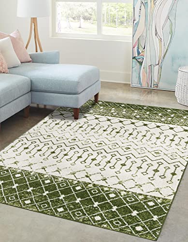 Rugs.com Moroccan Trellis Collection Rug – 6' x 9' Ivory Green Medium Rug Perfect for Bedrooms, Dining Rooms, Living Rooms