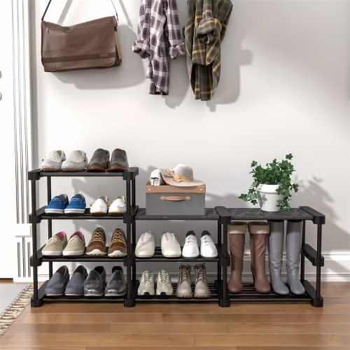 VIZUN 9 Tier Shoe Rack for Entryway, 4 Thickened Steel Pipes per Layer, Vertical Shoe Organizer Storage Free Standing, Sturdy Multi Function Metal Shoe Shelf Black