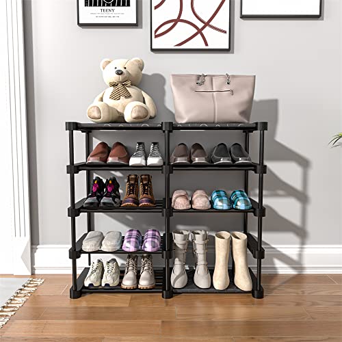 VIZUN 9 Tier Shoe Rack for Entryway, 4 Thickened Steel Pipes per Layer, Vertical Shoe Organizer Storage Free Standing, Sturdy Multi Function Metal Shoe Shelf Black