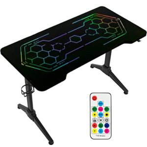 vivo 48 x 24 inch pc gaming desk with breathing rgb geo-honeycomb led lights, tempered glass desktop, steel frame, gamer table workstation, cup holder, headphone hook, black, desk-gm48bg