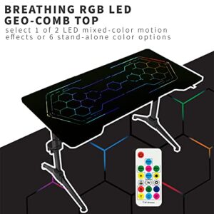 VIVO 48 x 24 inch PC Gaming Desk with Breathing RGB Geo-Honeycomb LED Lights, Tempered Glass Desktop, Steel Frame, Gamer Table Workstation, Cup Holder, Headphone Hook, Black, DESK-GM48BG