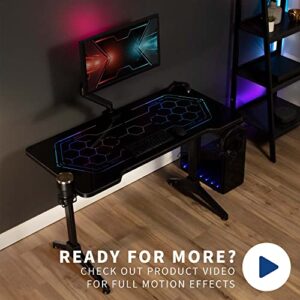 VIVO 48 x 24 inch PC Gaming Desk with Breathing RGB Geo-Honeycomb LED Lights, Tempered Glass Desktop, Steel Frame, Gamer Table Workstation, Cup Holder, Headphone Hook, Black, DESK-GM48BG