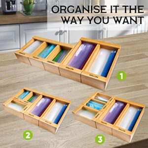 Barrenwood Ziplock Bag Organizer for Drawer - Bamboo Ziplock Bag Storage Organizer, Sandwich Bag Organizer Compatible with Ziploc, Solimo, Glad, Hefty for Gallon, Quart, Sandwich and Snack Size Bag (5 Packs)