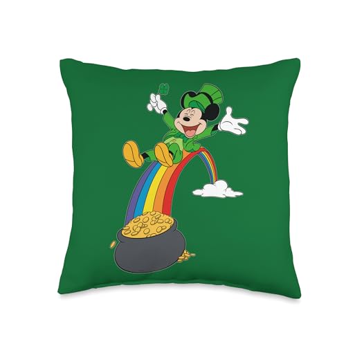 Disney Mickey Mouse Rainbow Green St. Patrick’s Day Throw Pillow, 16x16, Multicolor