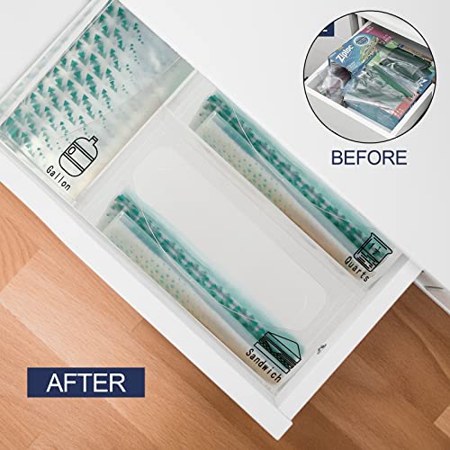 Ziplock Bag Storage Organizer Holders Acrylic Food Plastic Baggie Dispenser Applicable Kitchen Drawer and Pantry Compatible With Ziploc,Sandwich, Glad,Gallon,Snack,Quart Size Bag