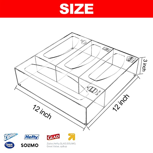 Ziplock Bag Storage Organizer Holders Acrylic Food Plastic Baggie Dispenser Applicable Kitchen Drawer and Pantry Compatible With Ziploc,Sandwich, Glad,Gallon,Snack,Quart Size Bag