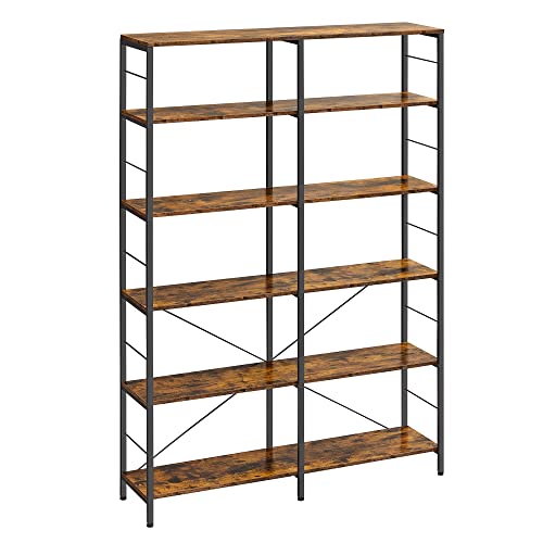 VASAGLE 6-Tier Tall Bookshelf, Bookcase, Large Metal Shelf, 11.8 x 47.2 x 67.9 Inches, for Living Room, Kitchen, Pantry, Study, Home Office, Rustic Brown and Black ULLS114B01